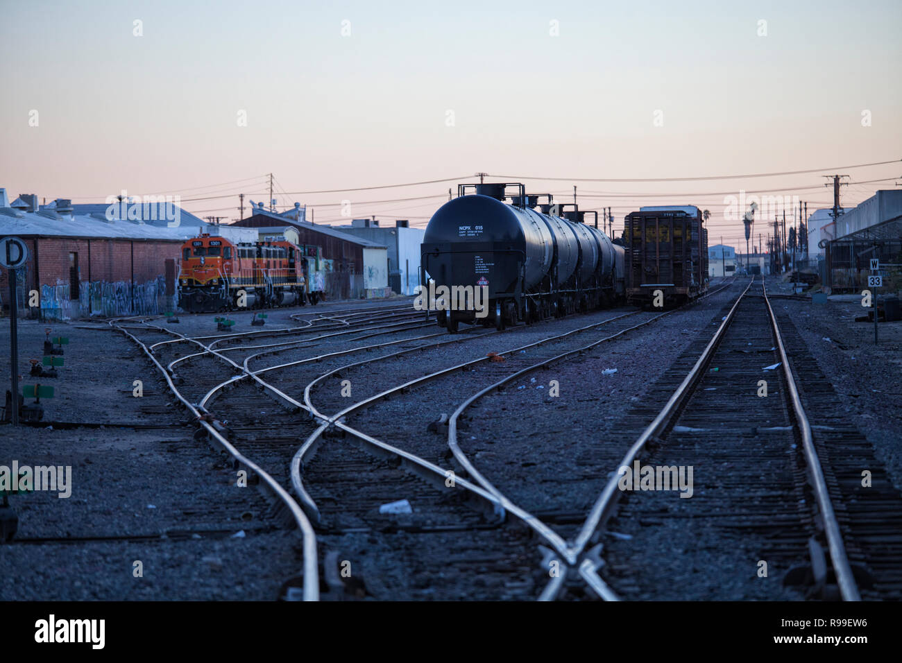 Locomotive engine and train in Vernon, a very industrial city in the ...
