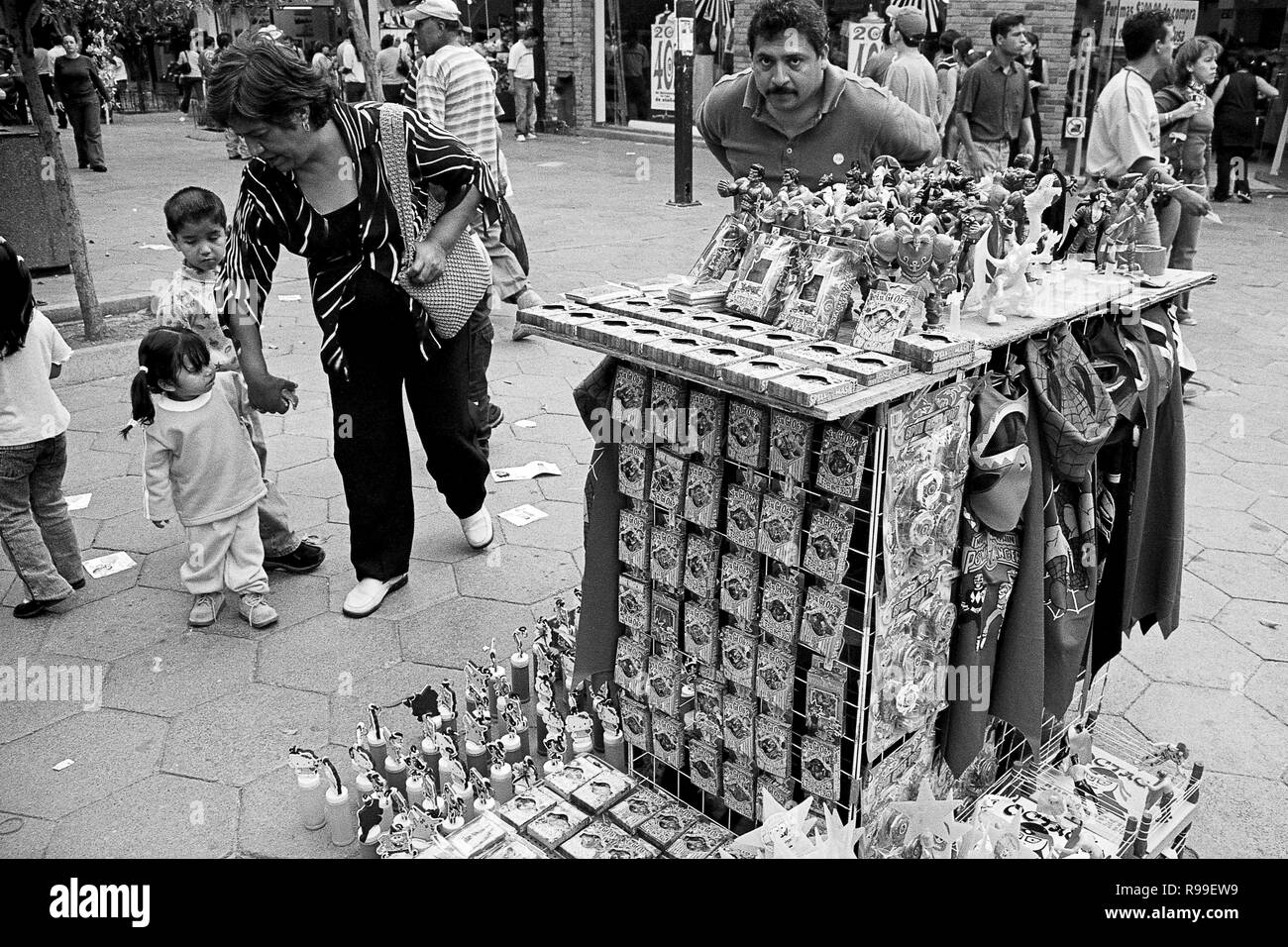 MONTERREY, NL/MEXICO - NOV 10, 2003: A street seller of toys and soap ...