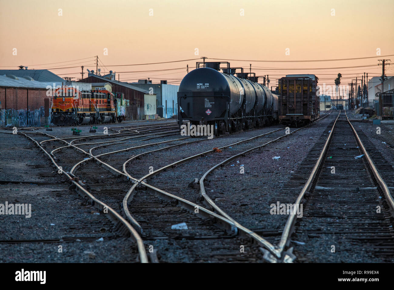 Locomotive engine and train in Vernon, a very industrial city in the ...