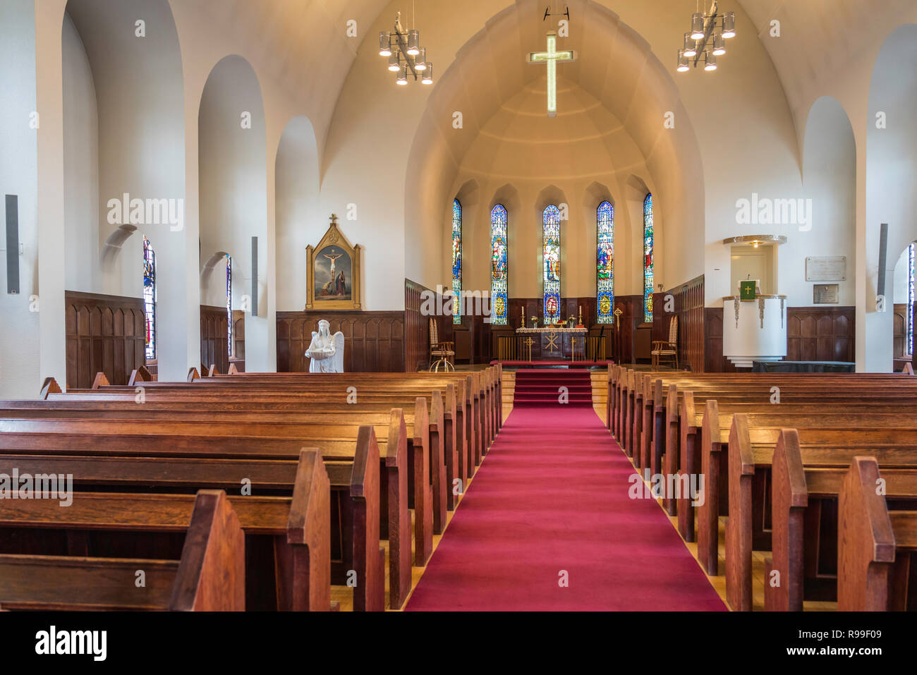 The interior of the Akureyrarkirkja, Lutheran church in Akureyri ...