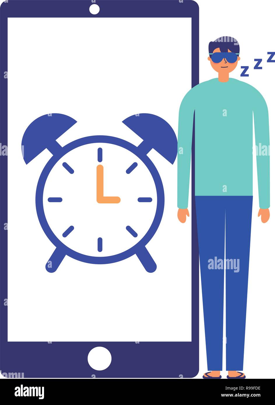 man sleeping mobile clock alarm vector illustration Stock Vector Image ...