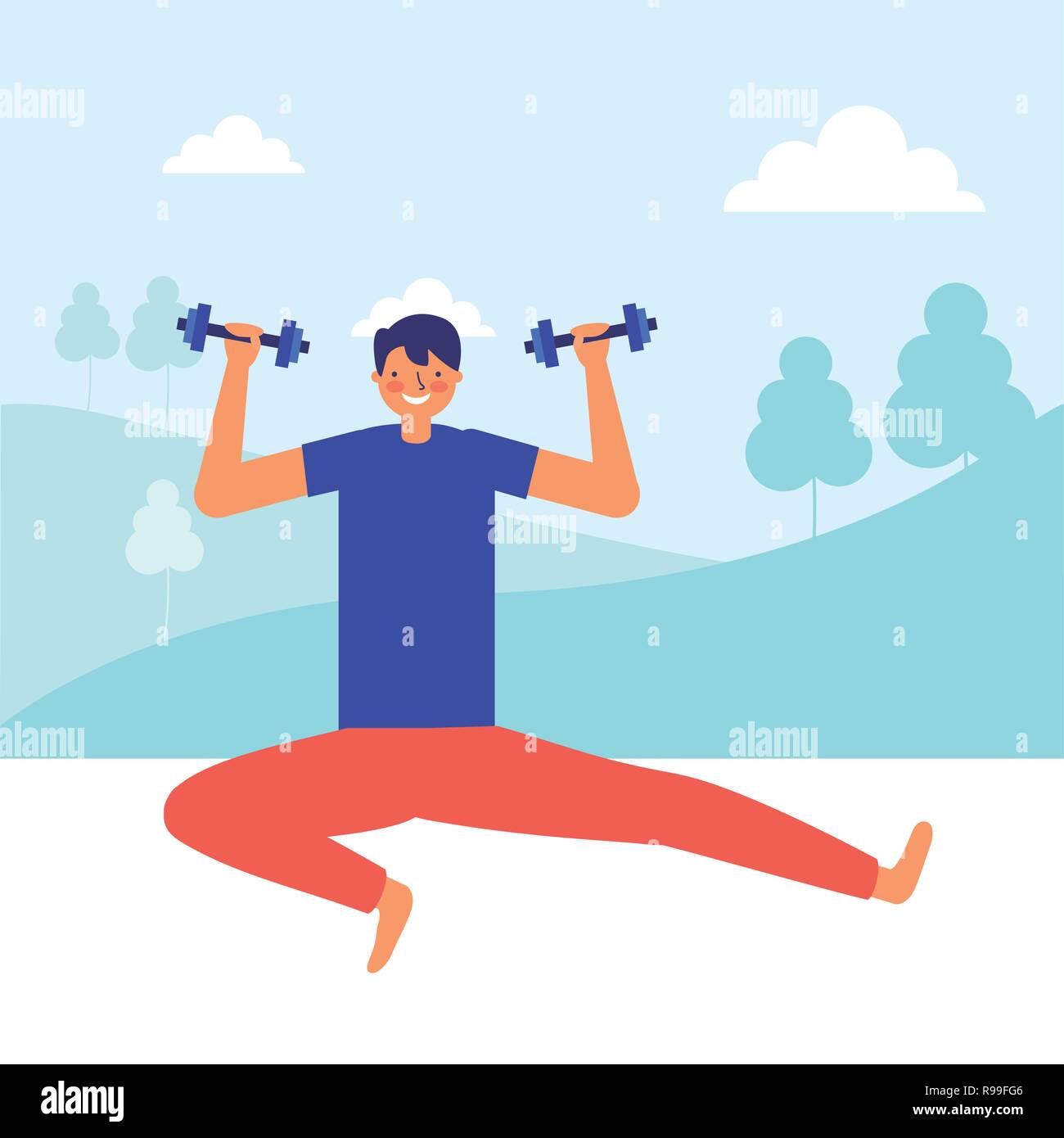 man practicing exercise with dumbbells vector illustration Stock Vector ...