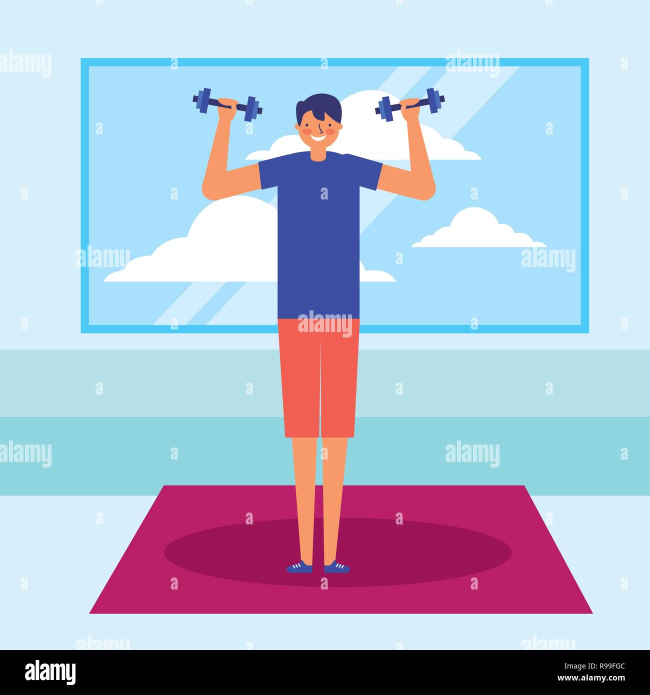 man practicing exercise with dumbbells vector illustration Stock Vector ...