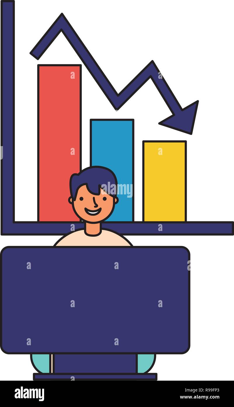 businessman working computer chart financial vector illustration Stock ...