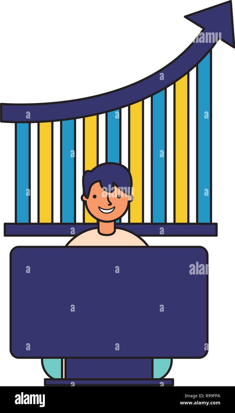 businessman working computer chart financial vector illustration Stock ...