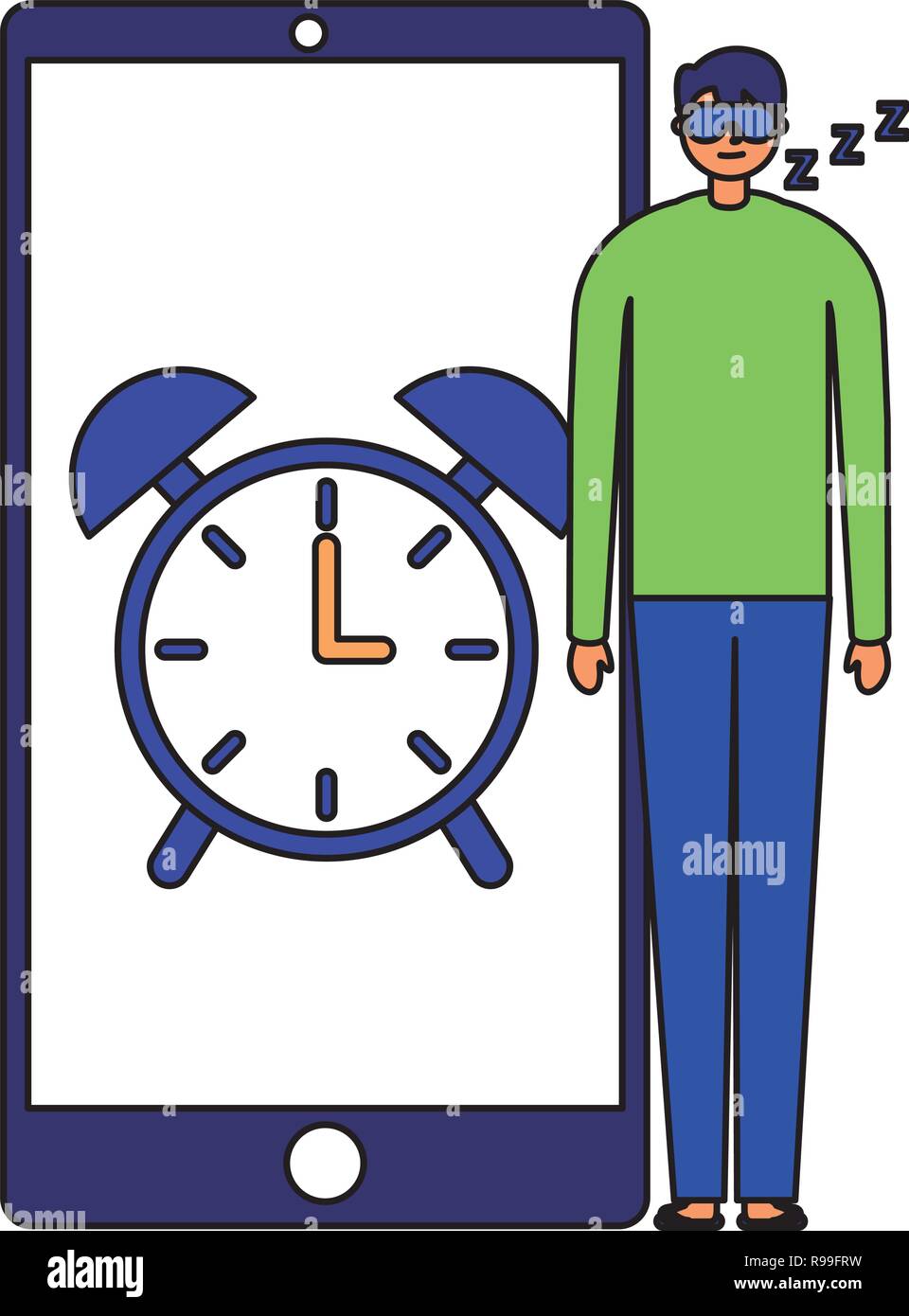 man sleeping mobile clock alarm vector illustration Stock Vector Image ...