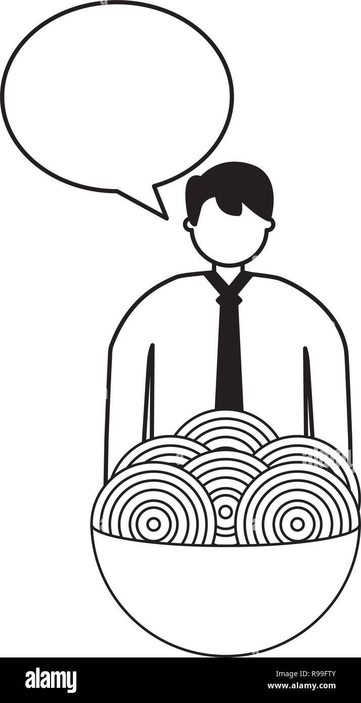 businessman eating spaghetti in bowl vector illustration Stock Vector ...