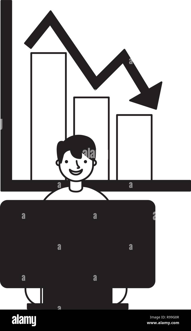 businessman working computer chart financial vector illustration Stock ...