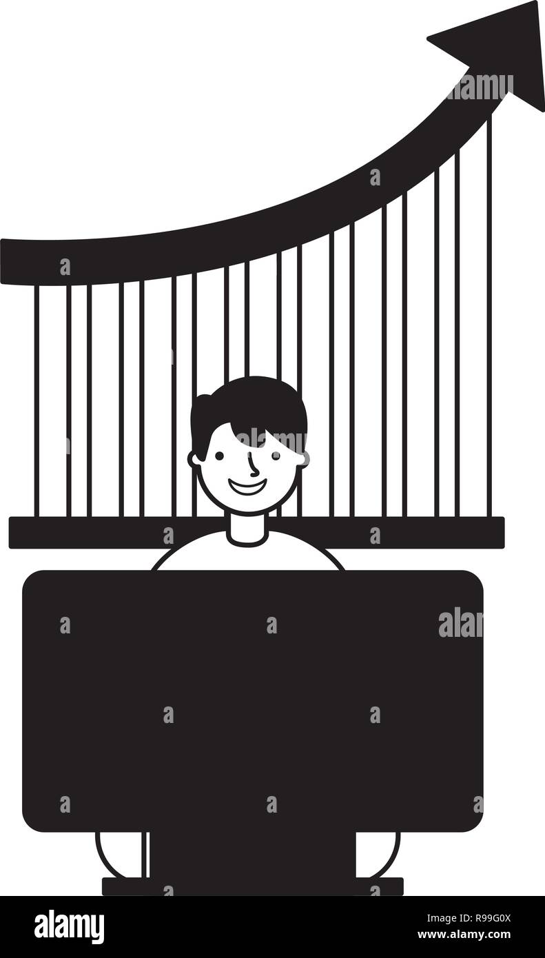 businessman working computer chart financial vector illustration Stock ...