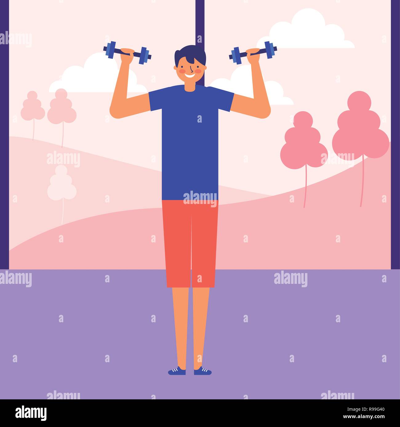 man practicing exercise with dumbbells vector illustration Stock Vector ...