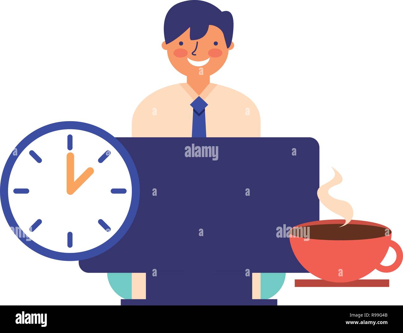 businessman working computer clock and coffee vector illustration Stock ...