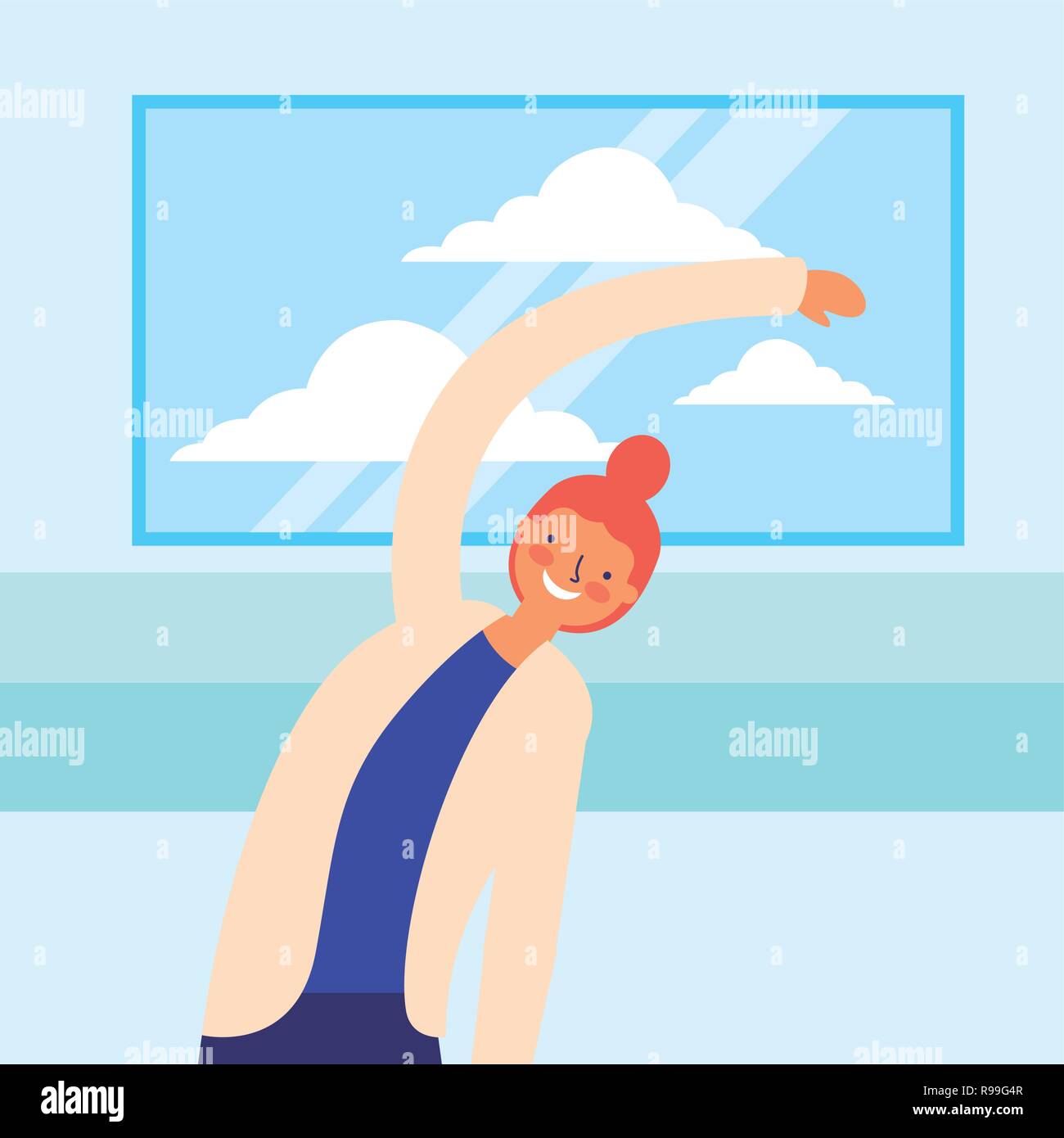 woman stretching daily routine morning vector illustration Stock Vector ...