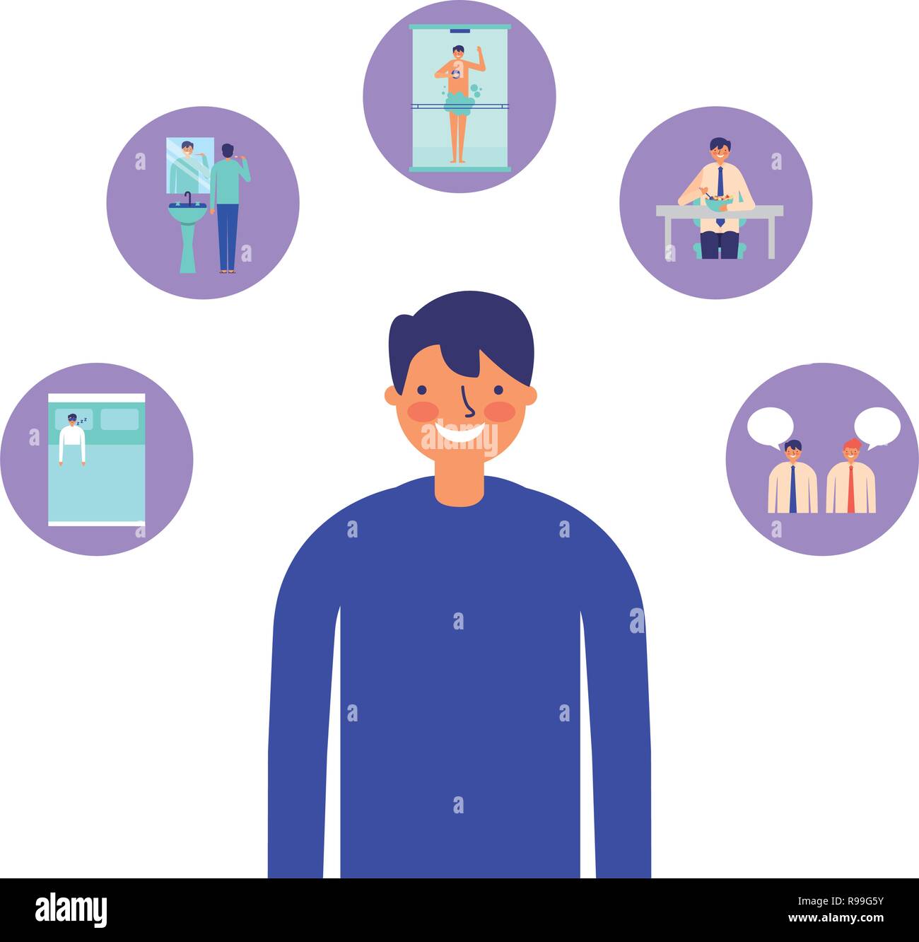 man character daily routine design vector illustration Stock Vector ...