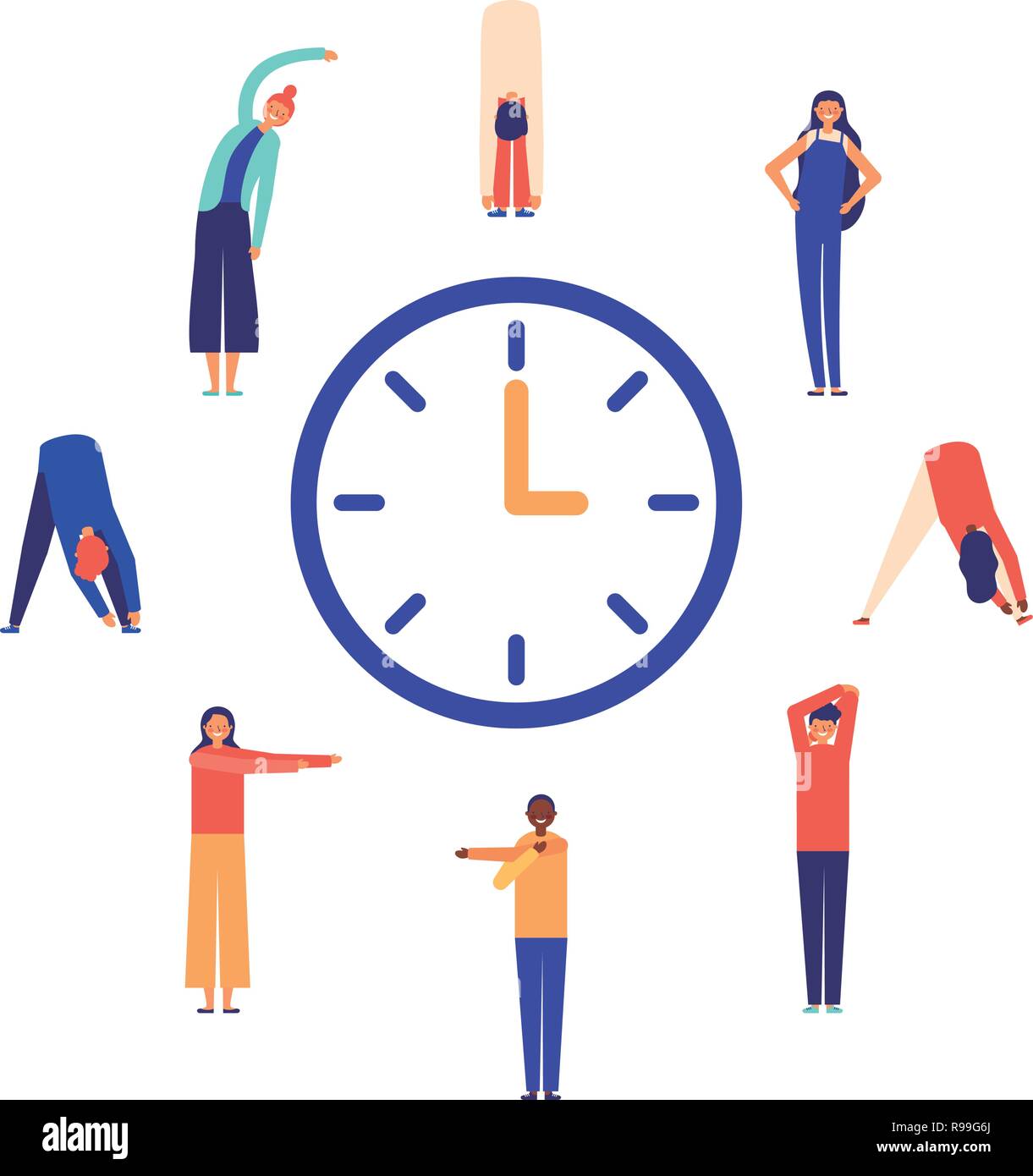 people stretching time active break vector illustration Stock Vector ...