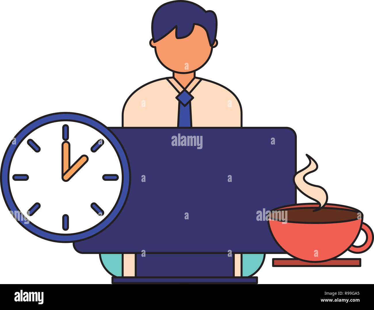 businessman working computer clock and coffee vector illustration Stock ...