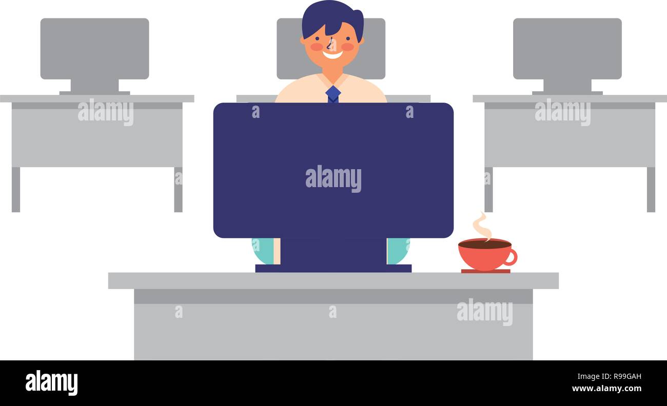 businessman working computer and coffee vector illustration Stock ...