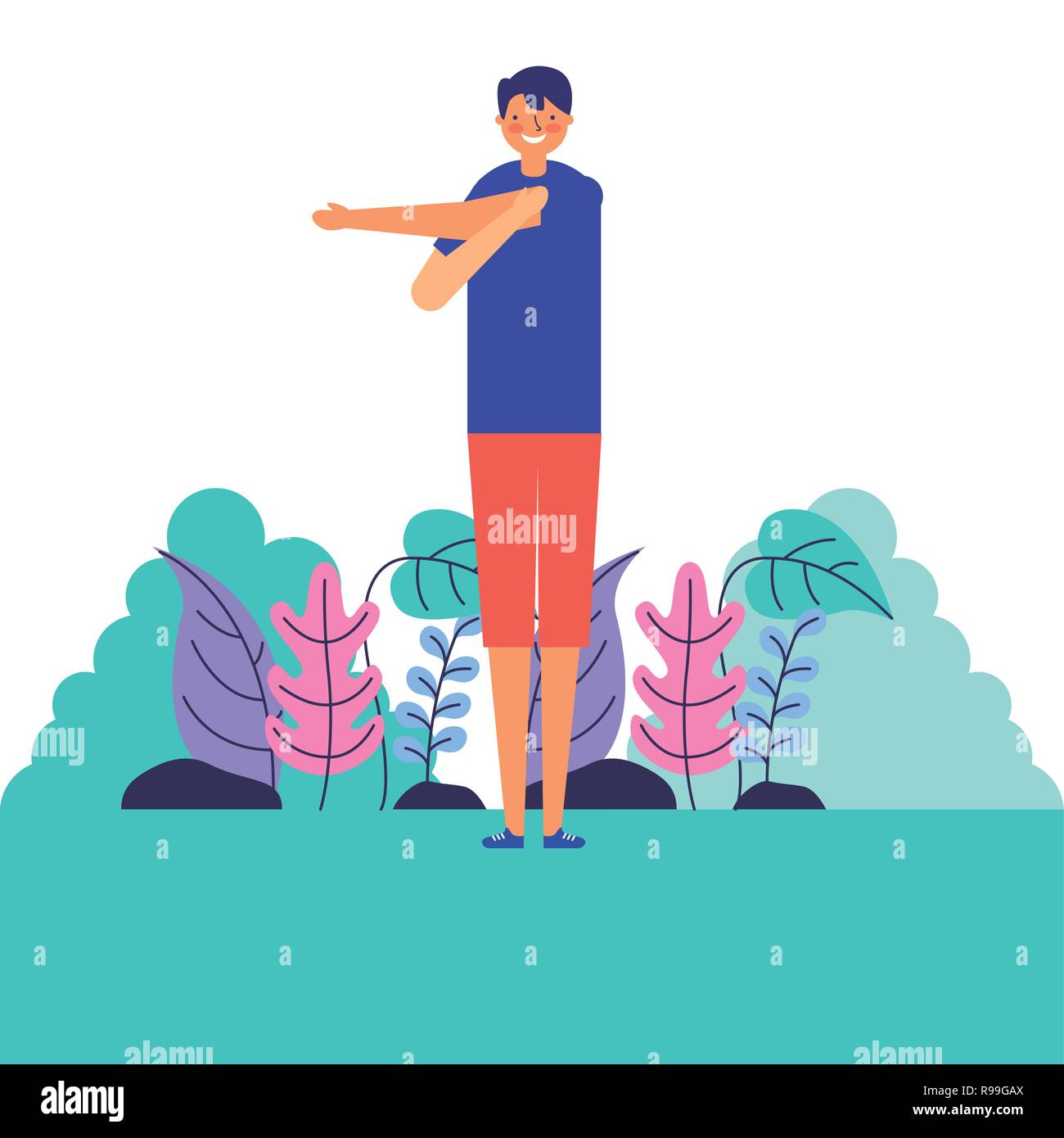 man stretching daily routine morning vector illustration Stock Vector ...