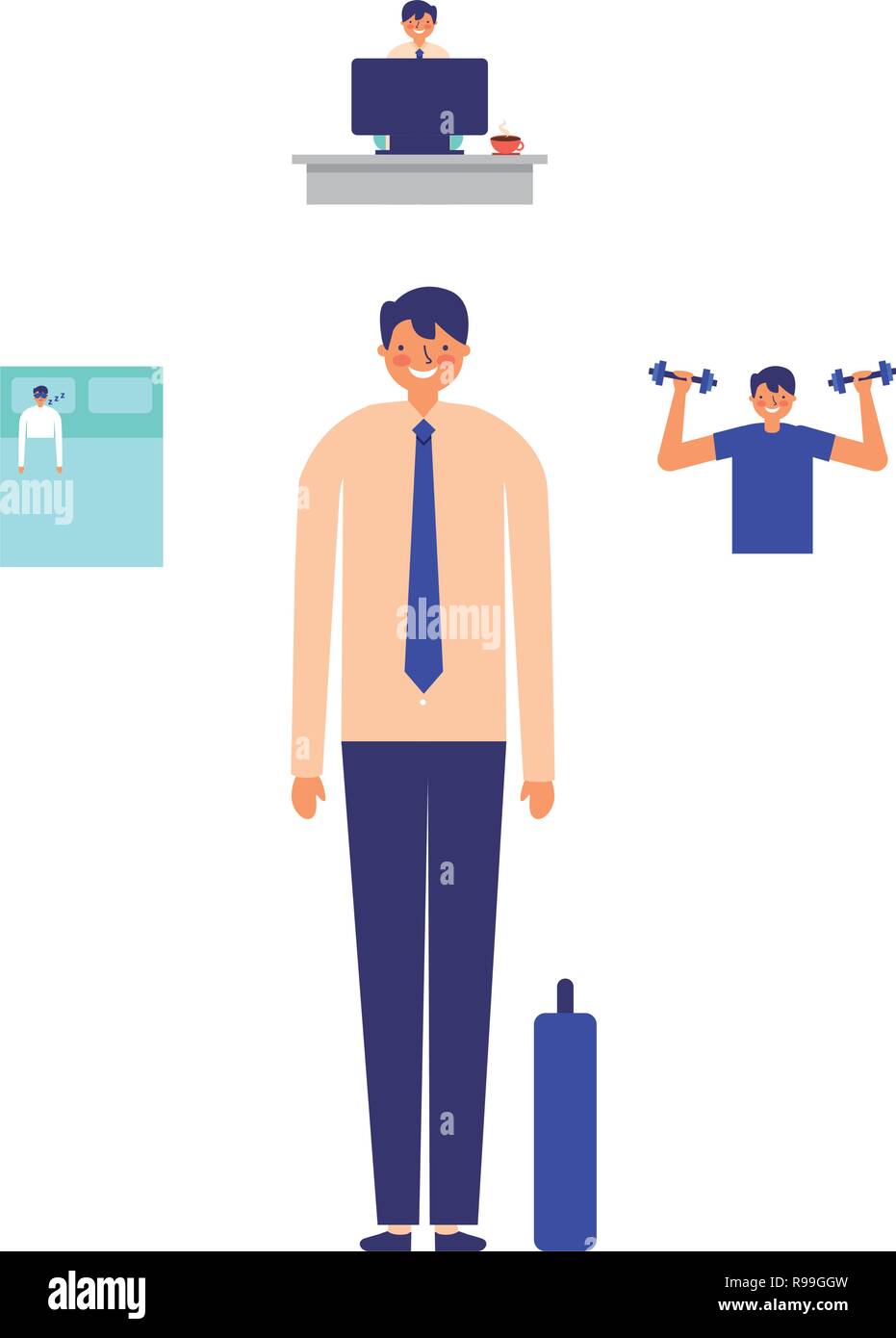 business man exercise work daily routine vector illustration Stock ...