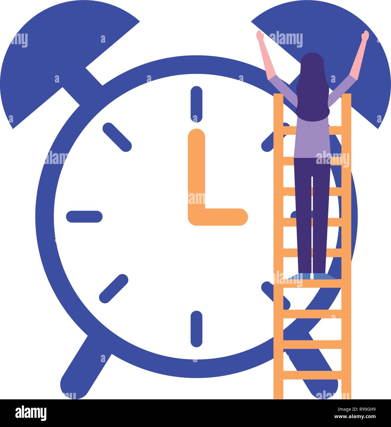 business woman climbing stairs clock time vector illustration Stock ...