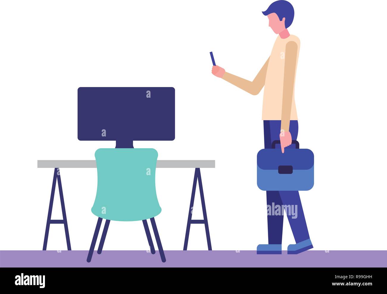 businessman with cellphone working in the office vector illustration ...