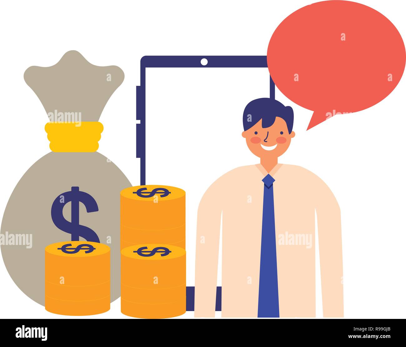 businessman mobile money bag talking vector illustration Stock Vector ...