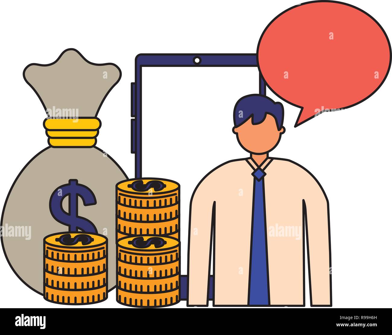 businessman mobile money bag talking vector illustration Stock Vector ...