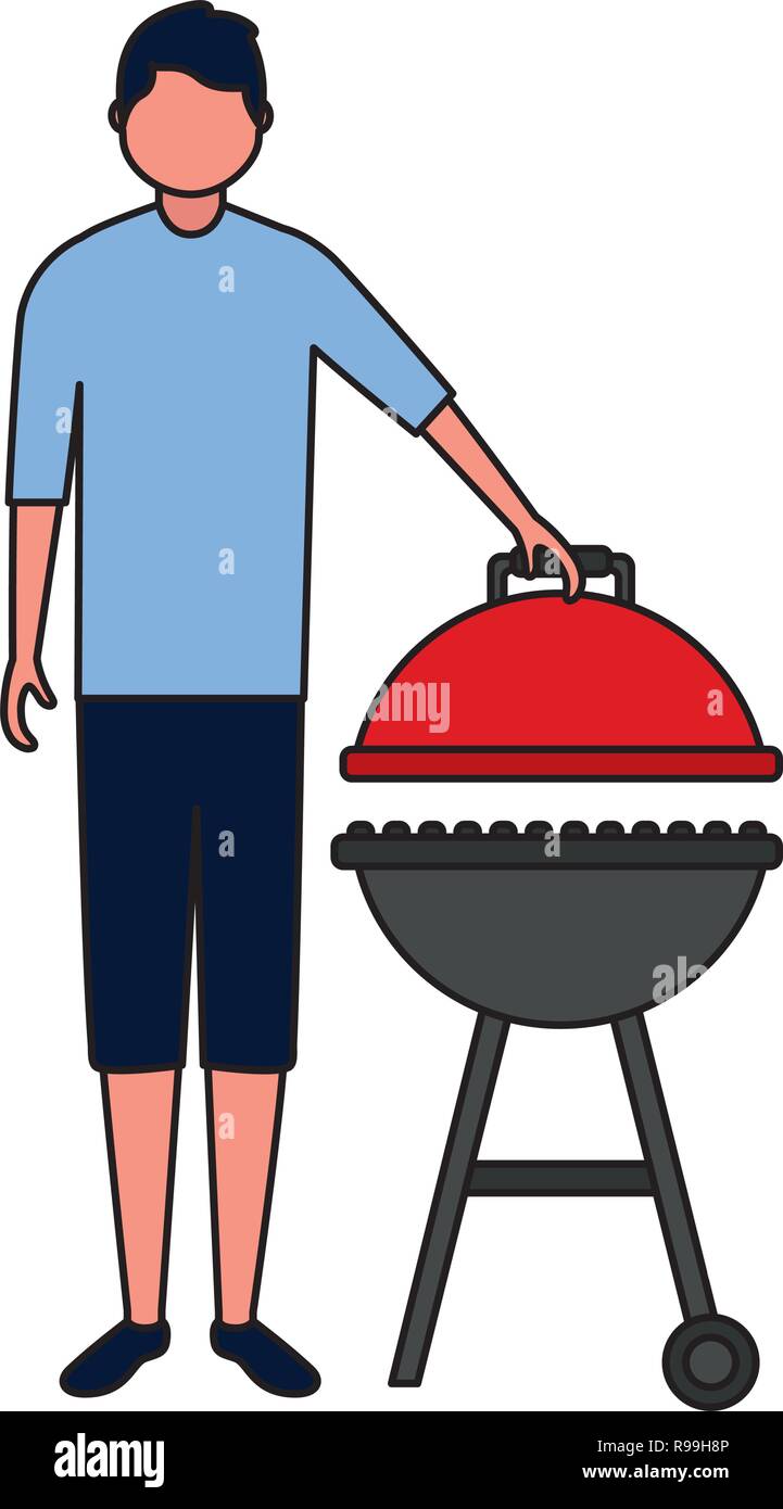 young man barbecue equipment white background vector illustration Stock ...