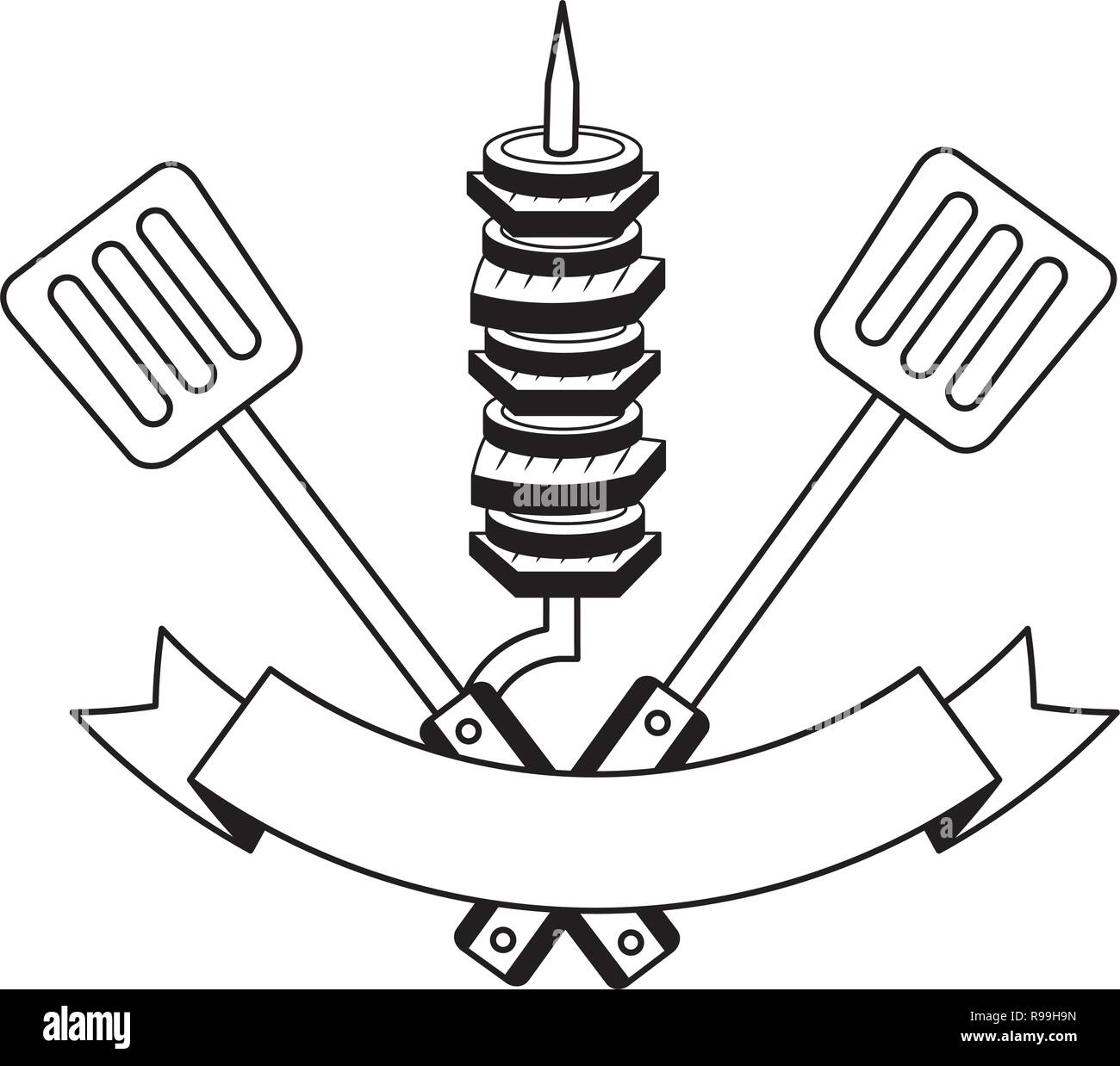 grill barbecue skewers spatulas and ribbon vector illustration Stock ...