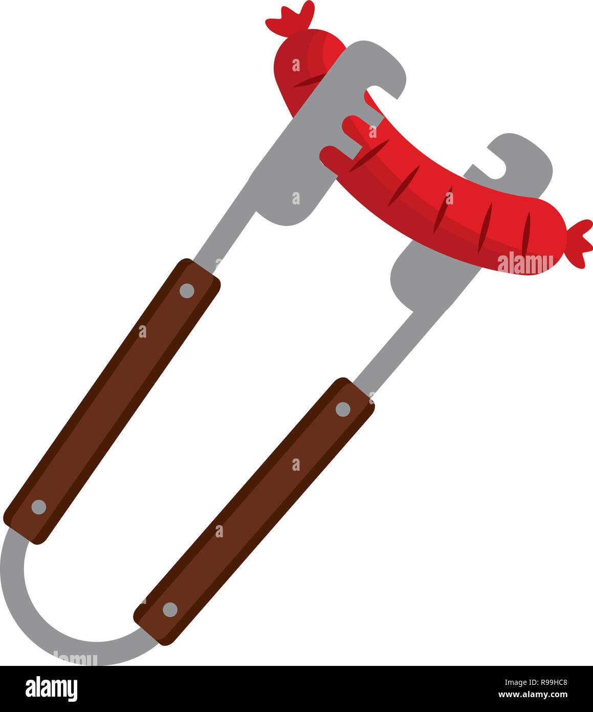 barbecue tongs with sausage white background vector illustration Stock ...