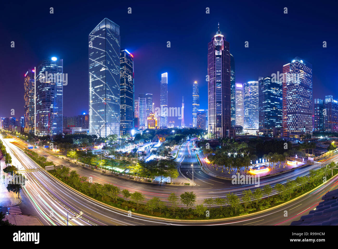 Guangzhou Tianhe Central Business District at night Stock Photo - Alamy