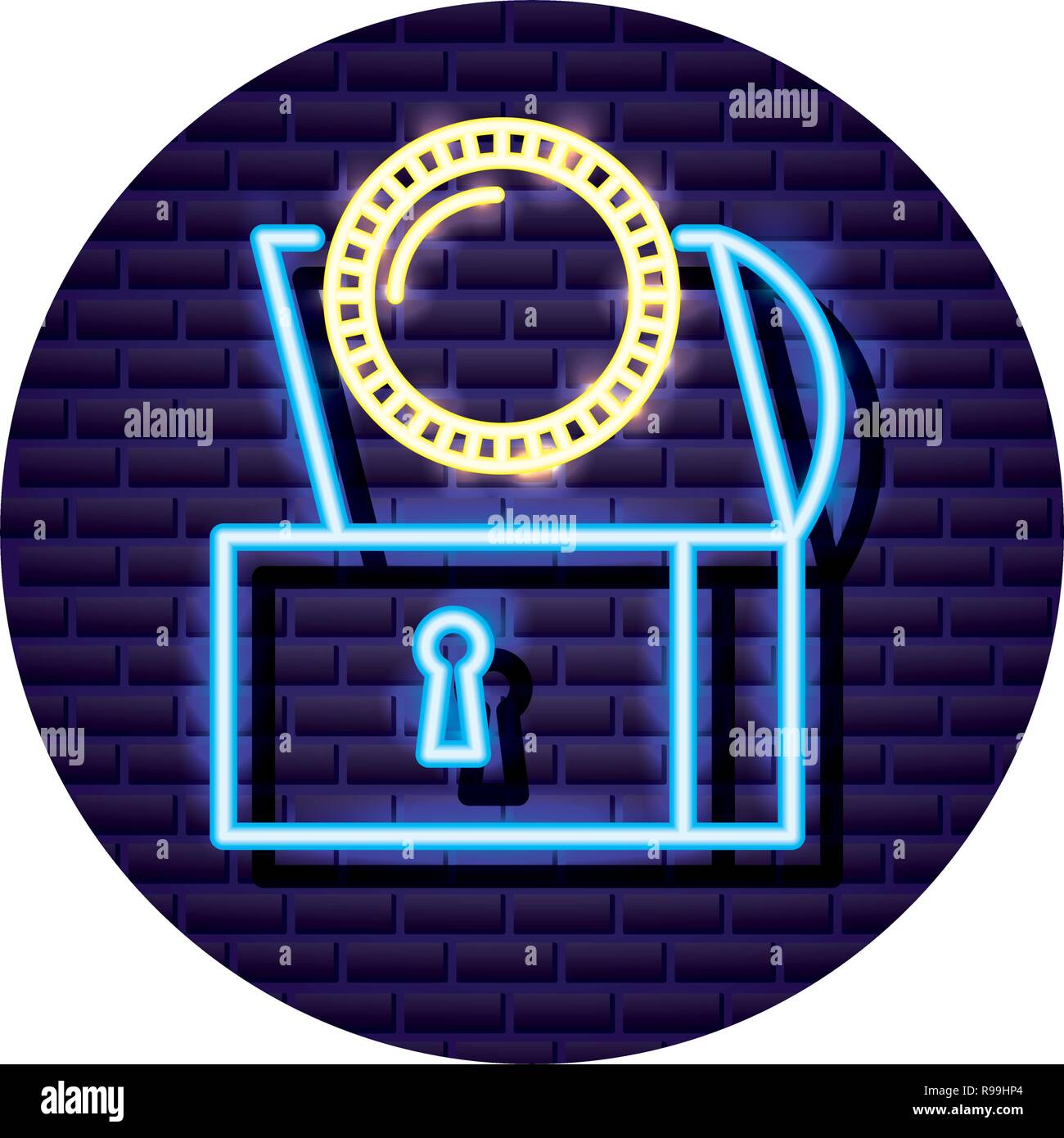 chest treasure coin neon video game vector illustration Stock Vector ...