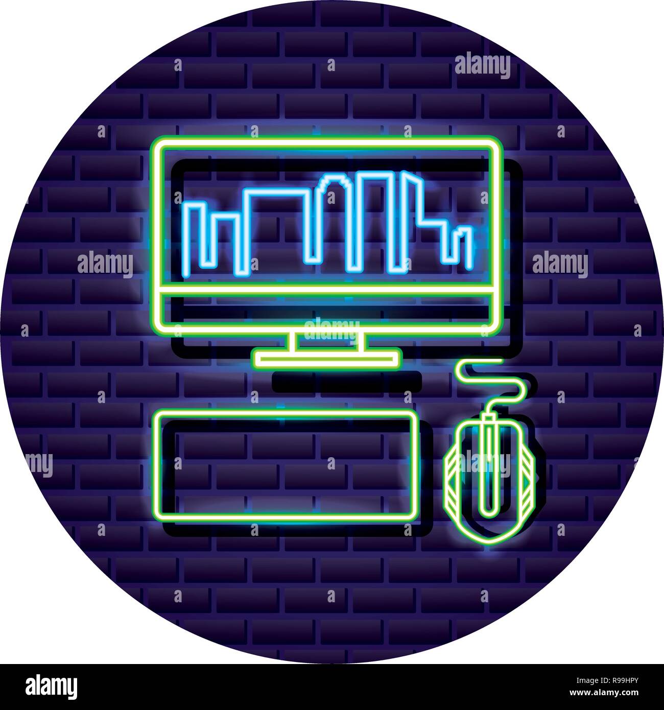 computer mouse and keyboard neon video game vector illustration Stock ...