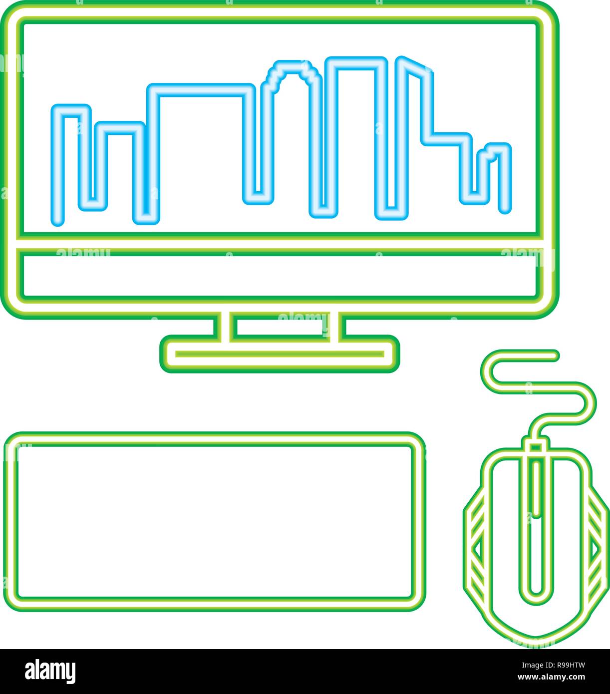 computer mouse and keyboard neon video game vector illustration Stock ...