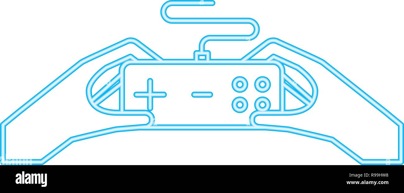 hands holding control neon video game vector illustration Stock Vector ...