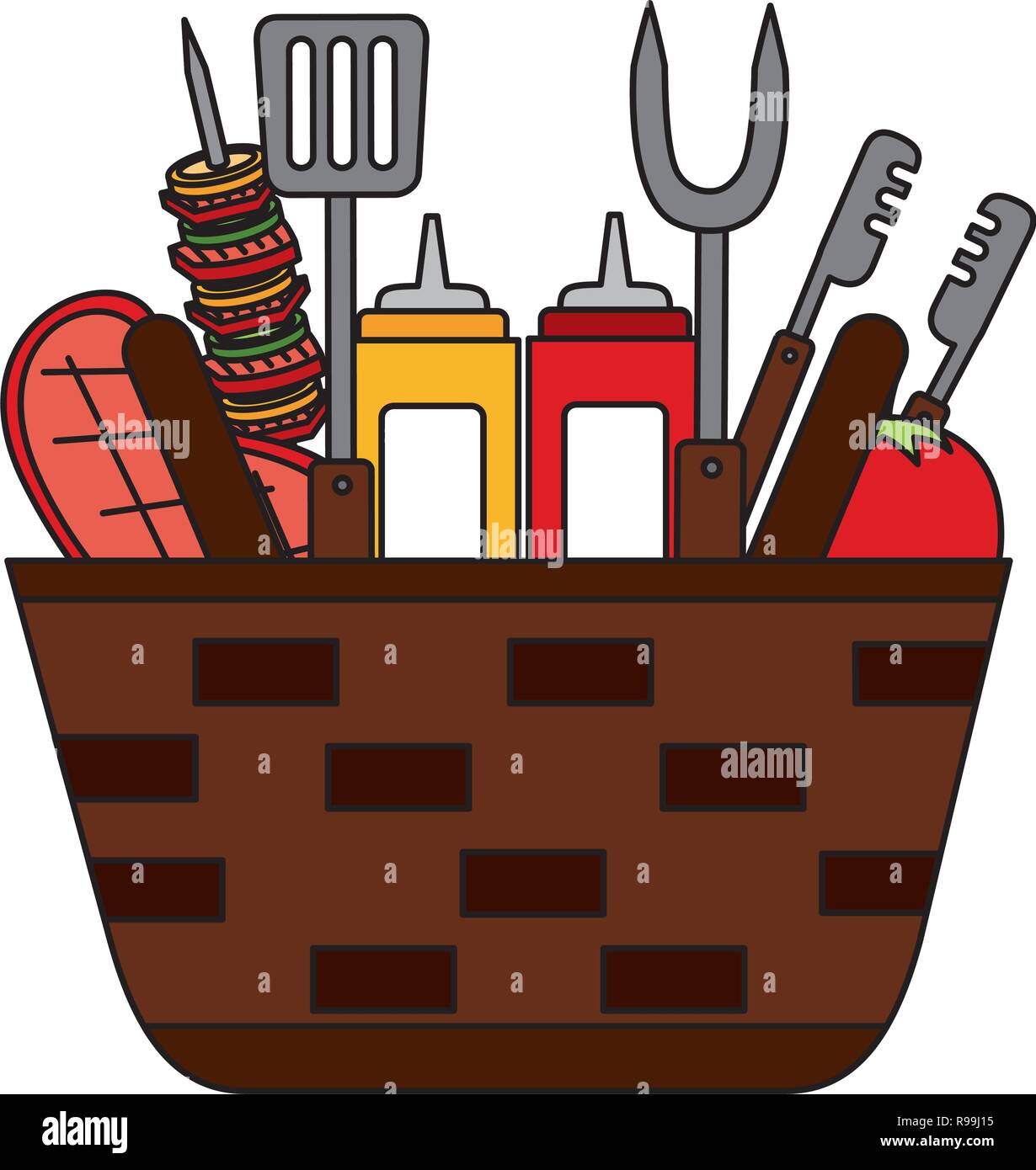 wicker basket barbecue sauces kebab meat vector illustration vector ...