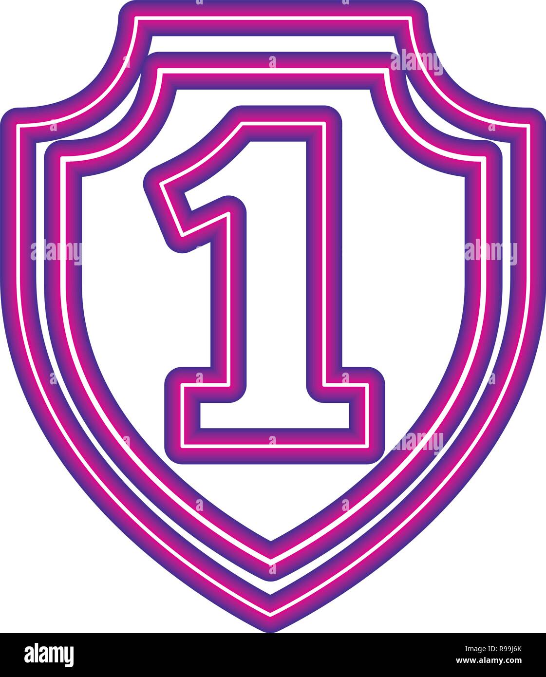 shield number one neon white background vector illustration vector ...