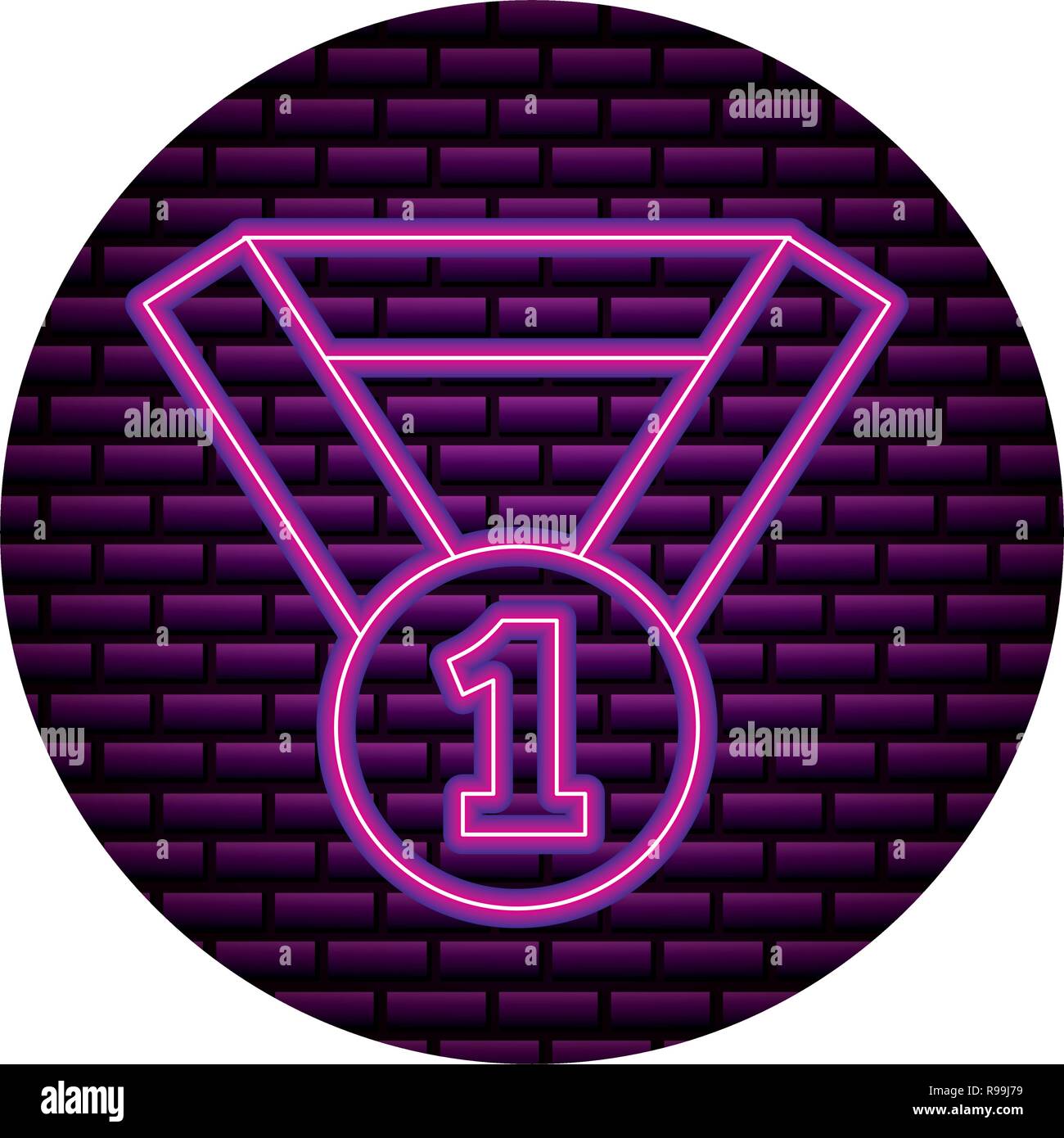 medal award number one neon brick wall vector illustration Stock Vector ...