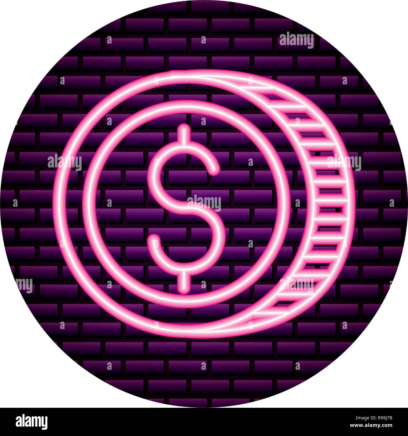 money coin neon brick wall vector illustration vector illustration ...