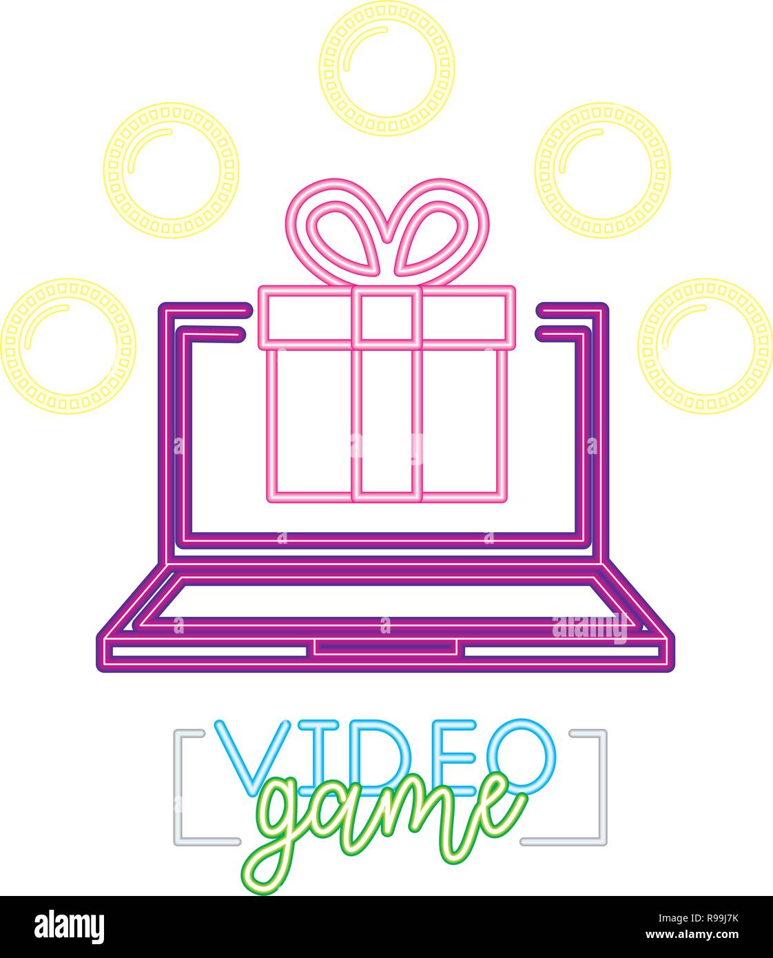computer gift box neon video game vector illustration vector ...