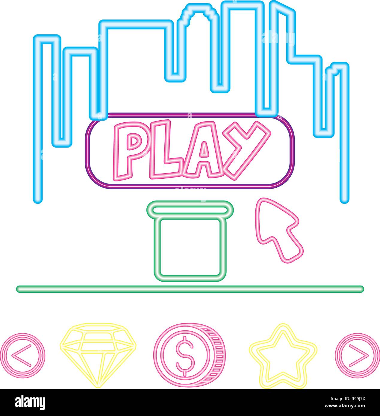 screen play arrow neon video game vector illustration vector ...