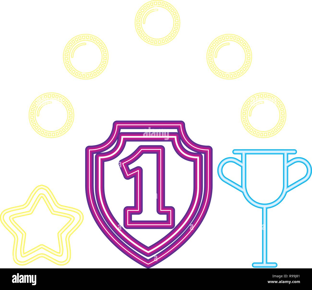 shield number one trophy neon video game vector illustration vector ...