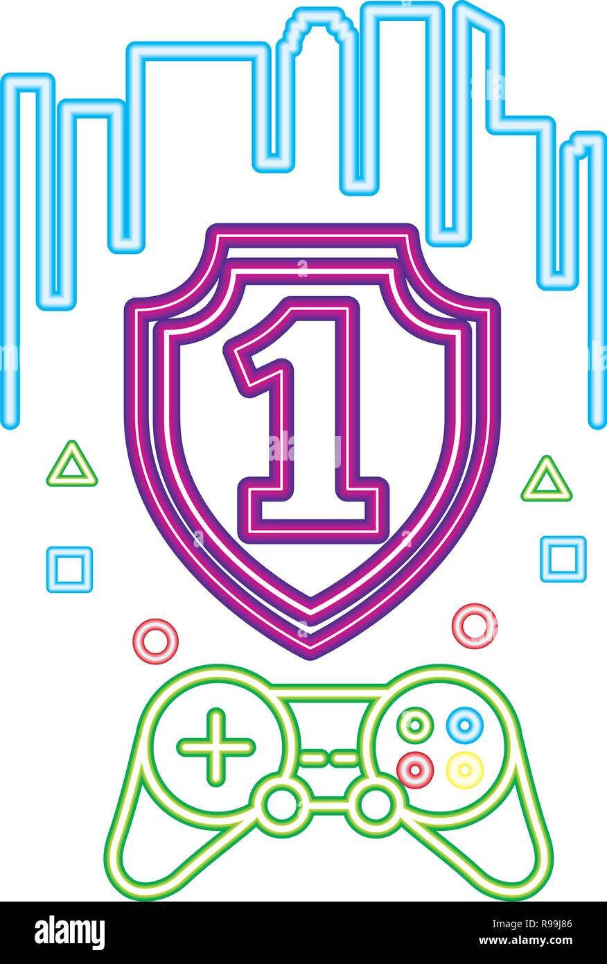 shield number one control neon video game vector illustration vector ...