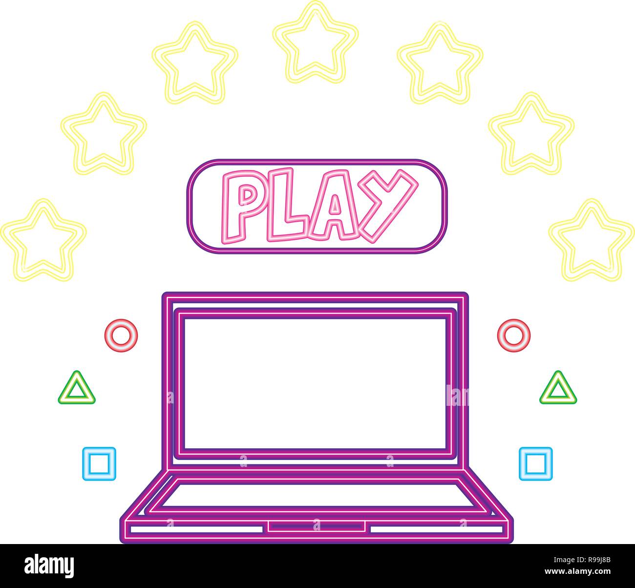 laptop play button neon video game vector illustration vector ...