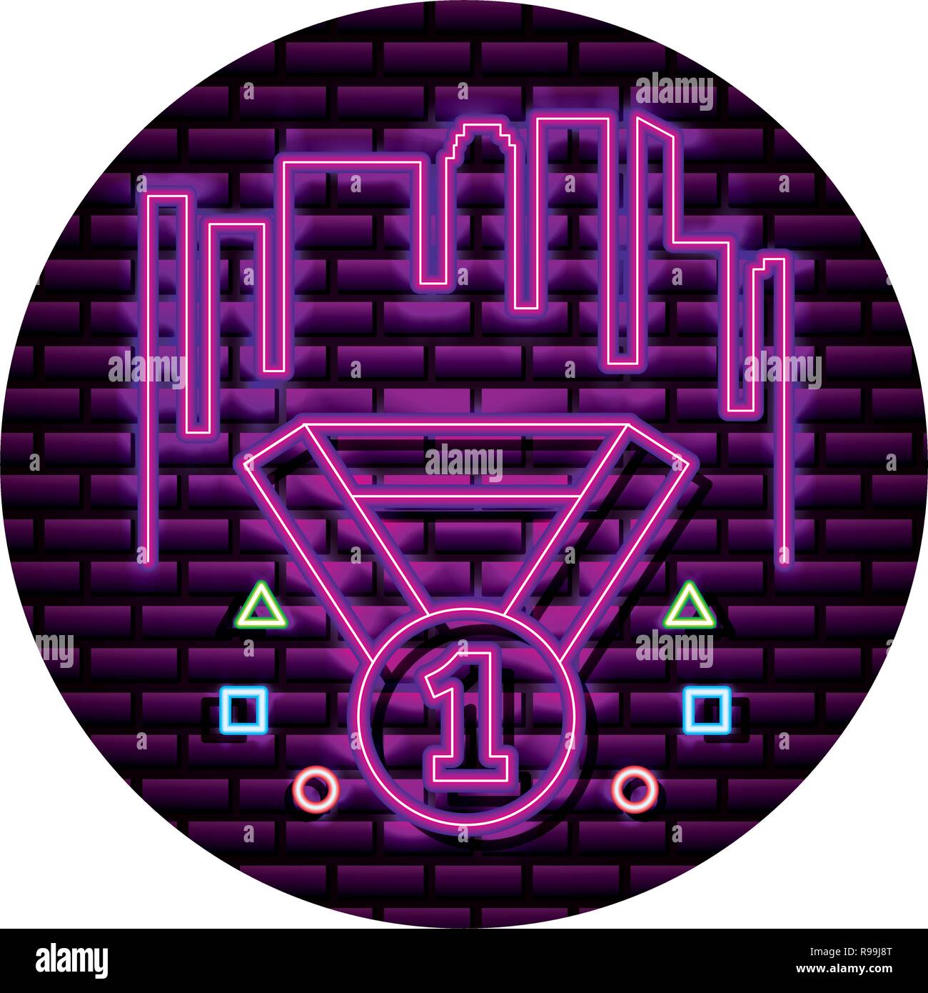 medal award number one neon video game wall vector illustration Stock ...