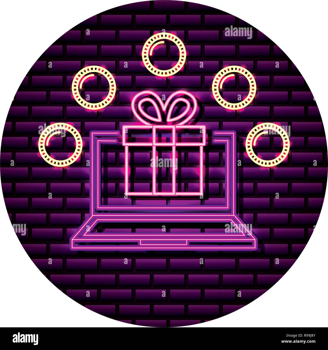 computer gift box coins neon video game vector illustration Stock ...