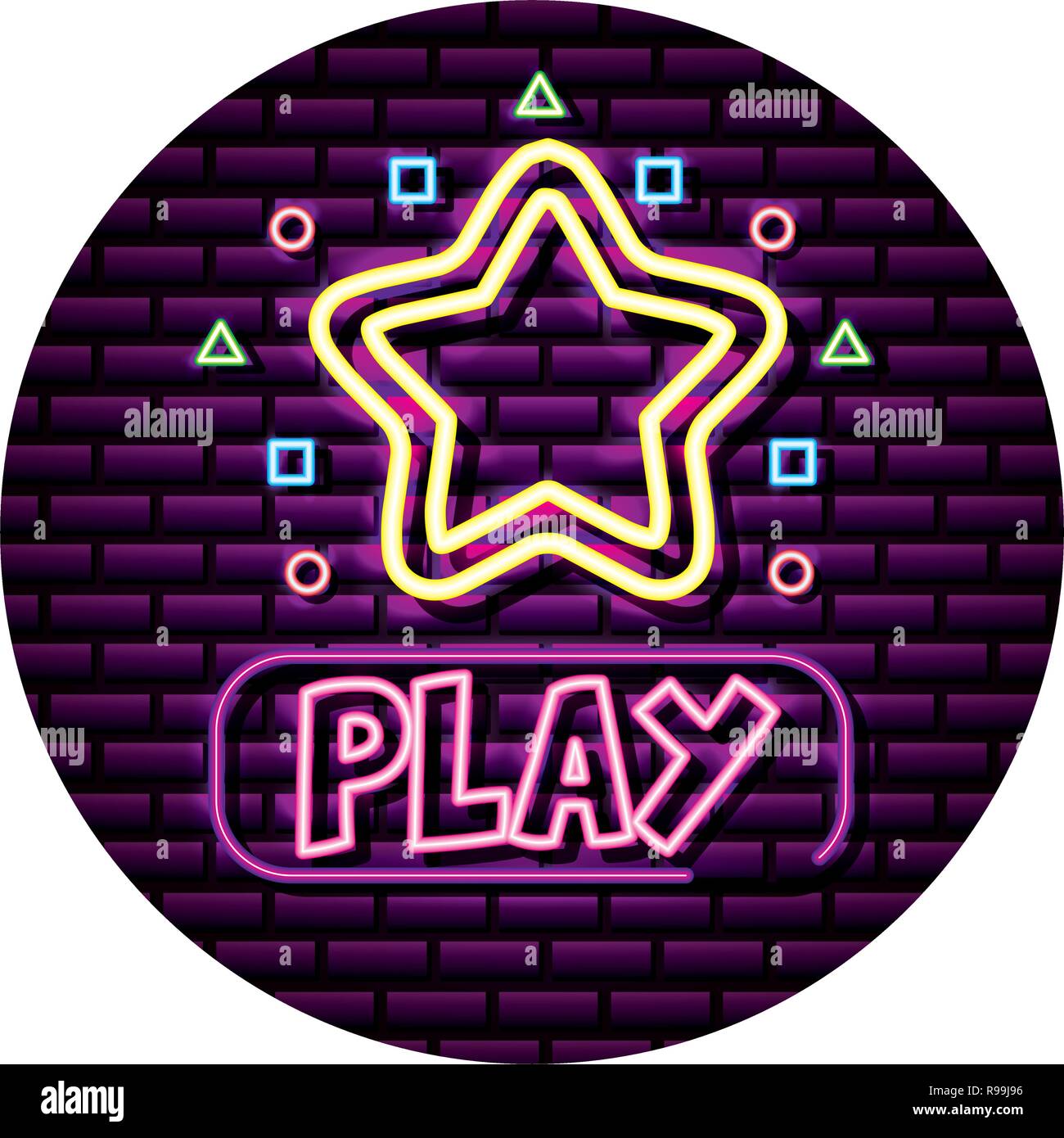 play star button neon video game wall vector illustration Stock Vector ...