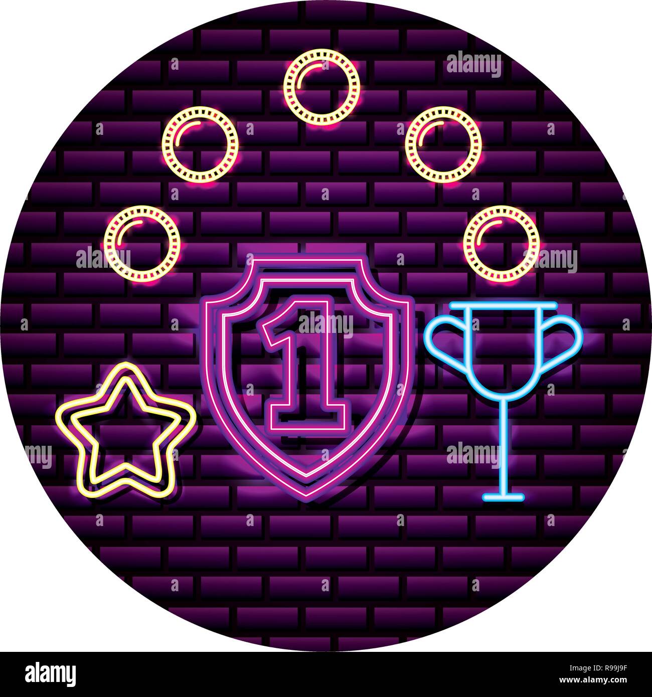 shield number one trophy neon video game wall vector illustration Stock ...