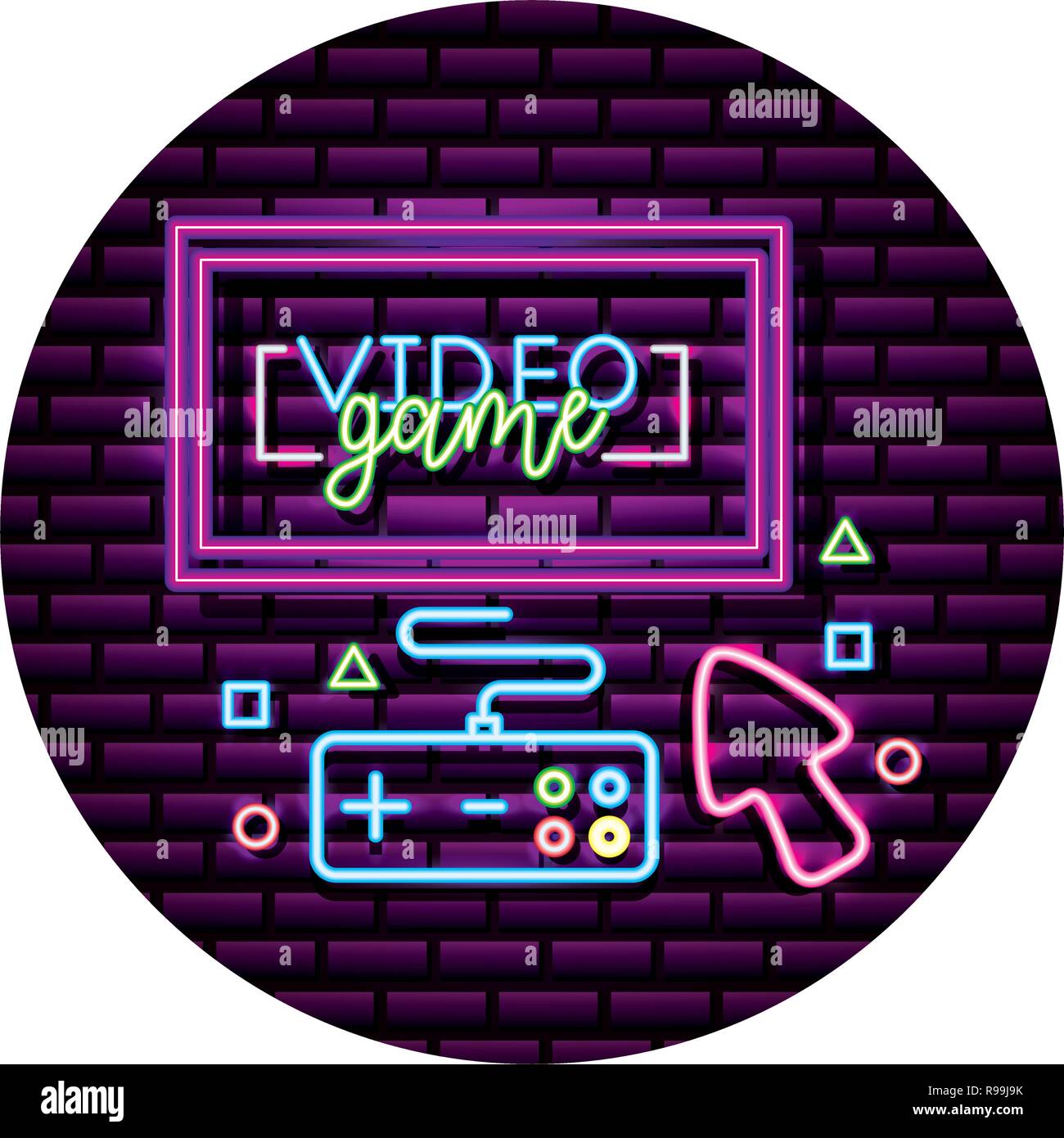 computer controller arrow neon video game wall vector illustration ...