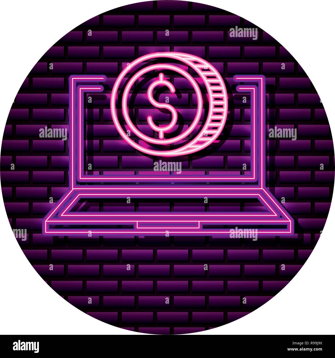 laptop money neon video game wall vector illustration Stock Vector ...