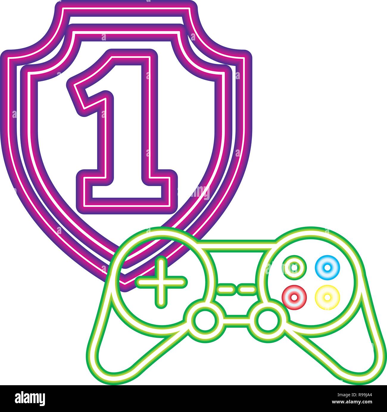 shield award controller neon video game vector illustration Stock ...